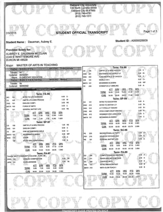 OCU Official Transcripts | PDF