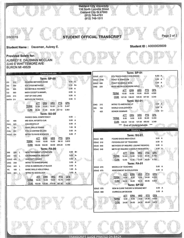 OCU Official Transcripts | PDF