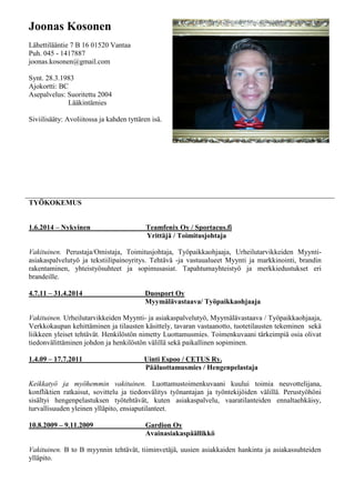 Joonas Kosonen CV+Ansioluettelo | PDF