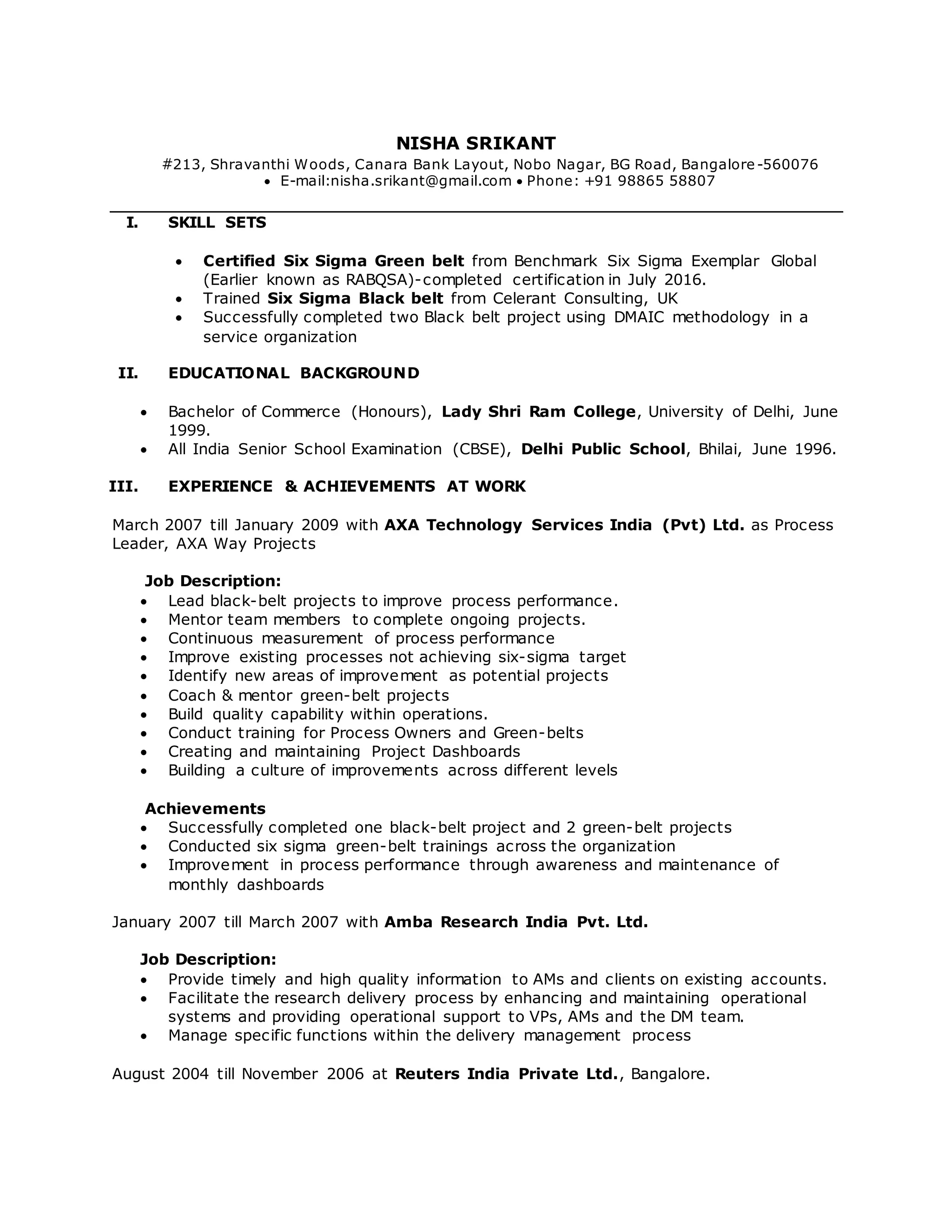 NISHA SRIKANT_CV | PDF