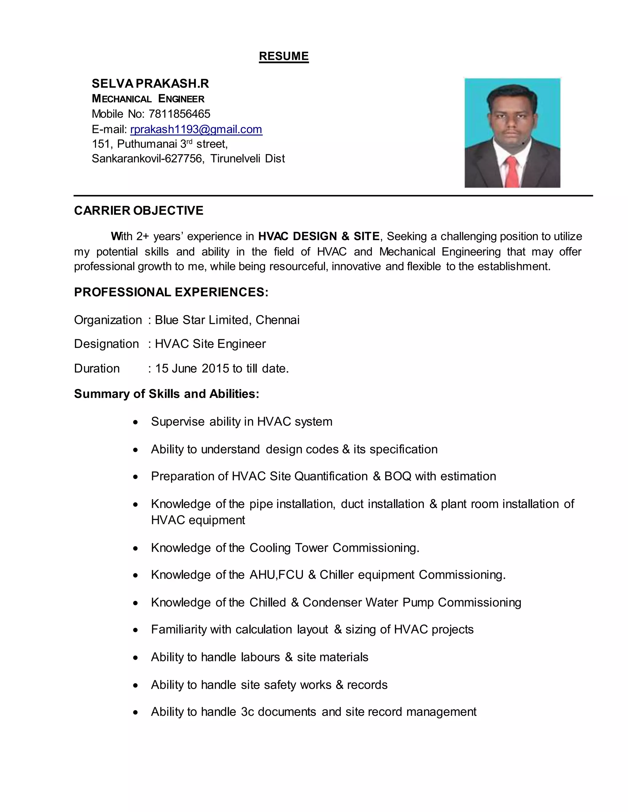HVAC Engineer Resume | DOCX