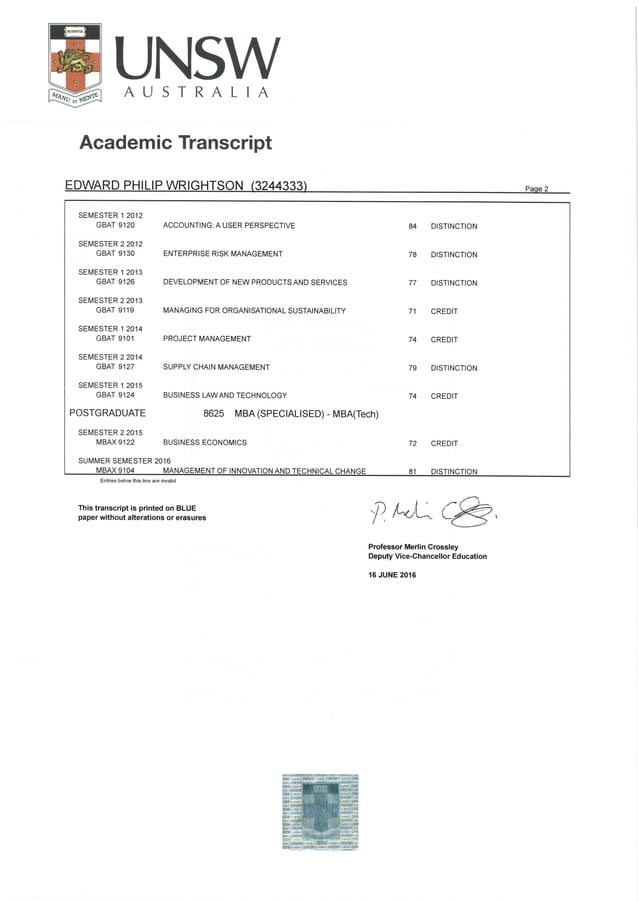UNSW Academic Transcript | PDF