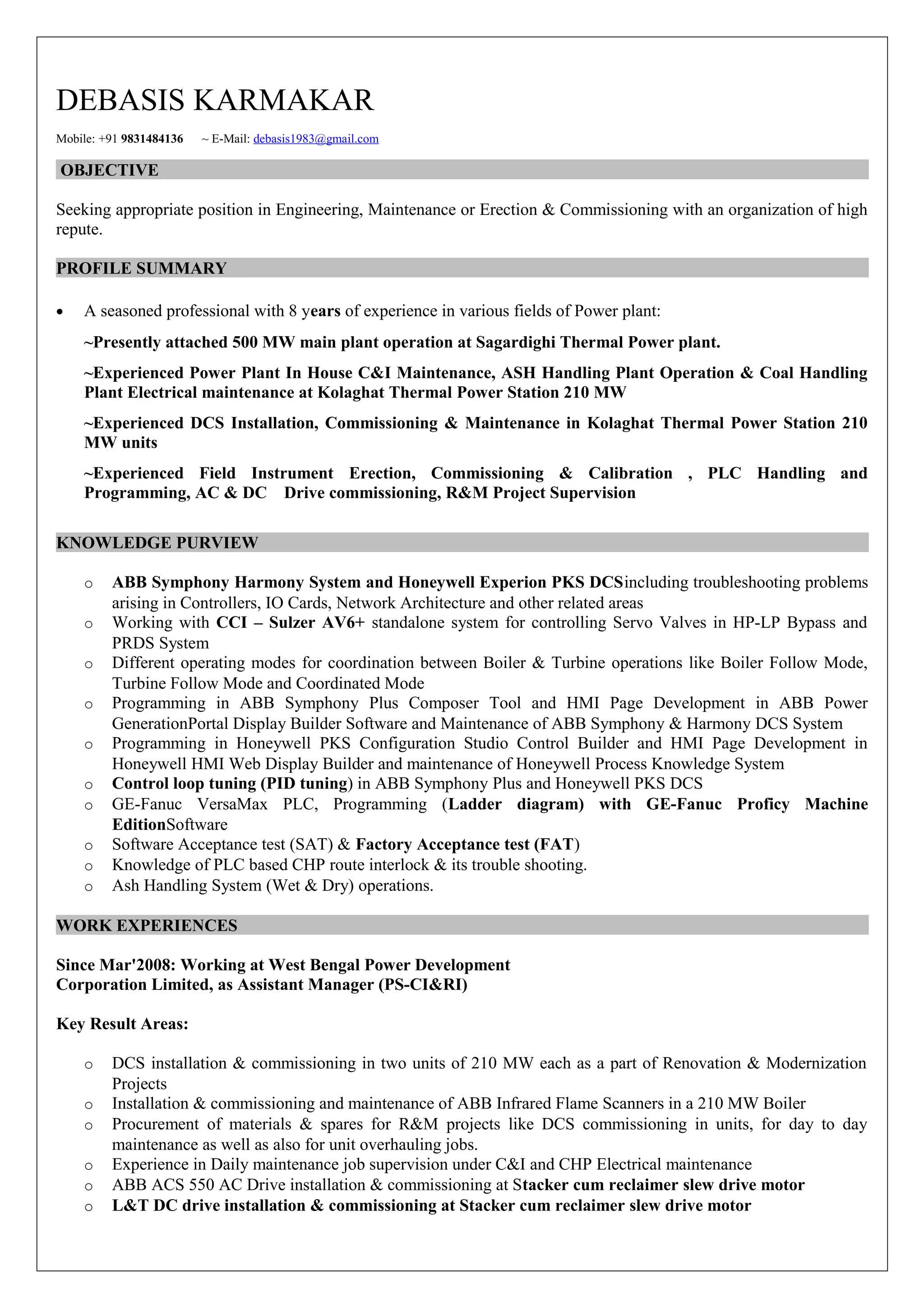 Resume@Debasis Karmakar | DOC