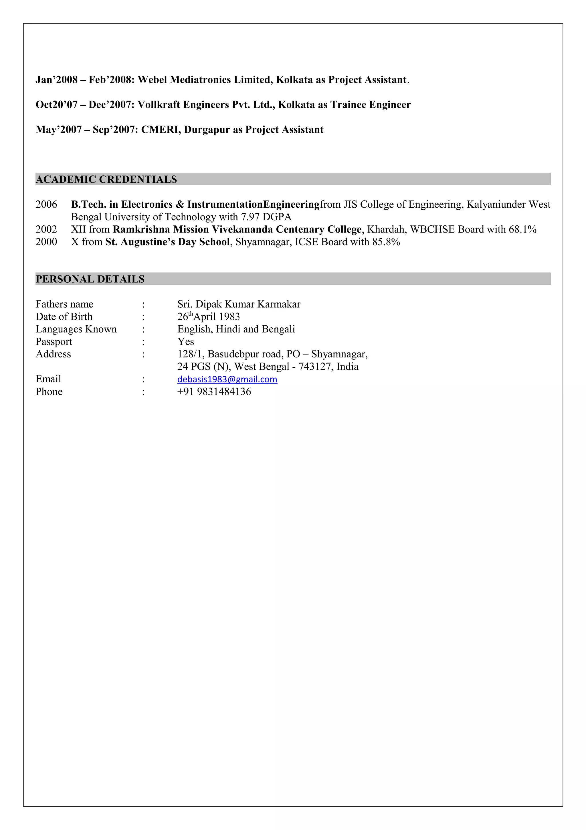 Resume@Debasis Karmakar | DOC