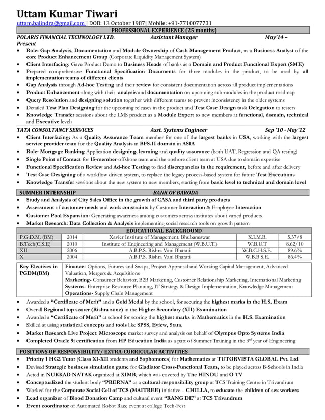 Resume_Uttam Kumar Tiwari | PDF