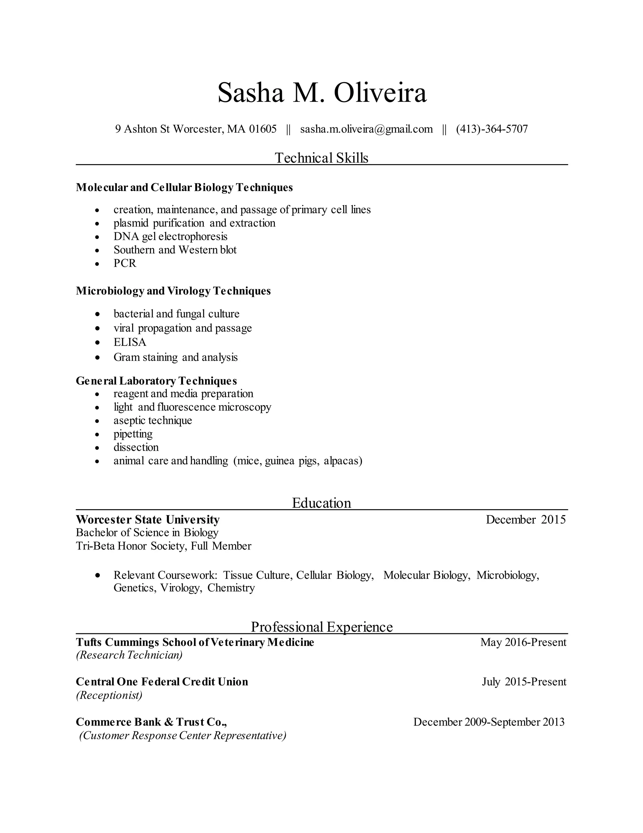 Resume-S.Oliveira | DOCX | Biological Sciences | Science