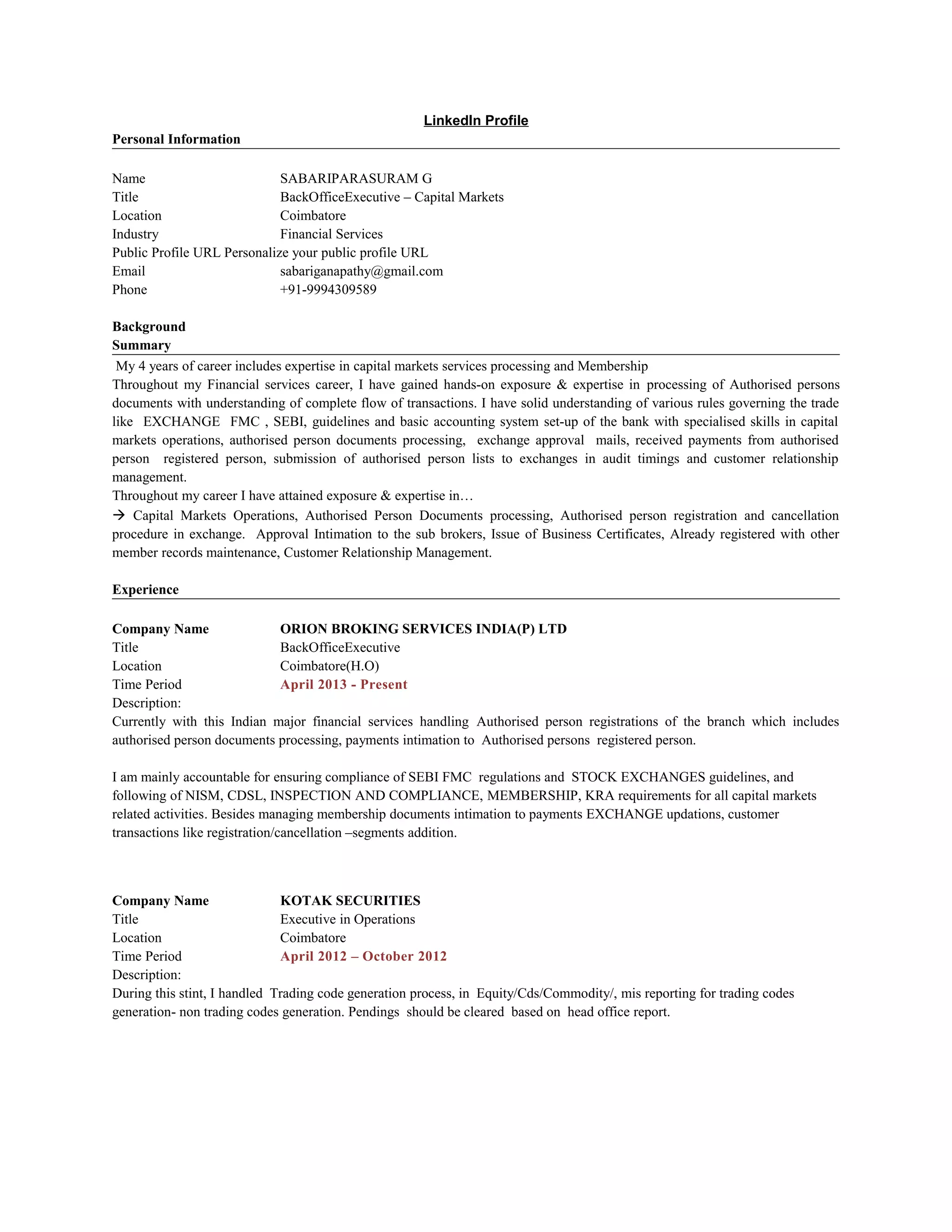 LinkedIn Profile.doc-SABARI | PDF