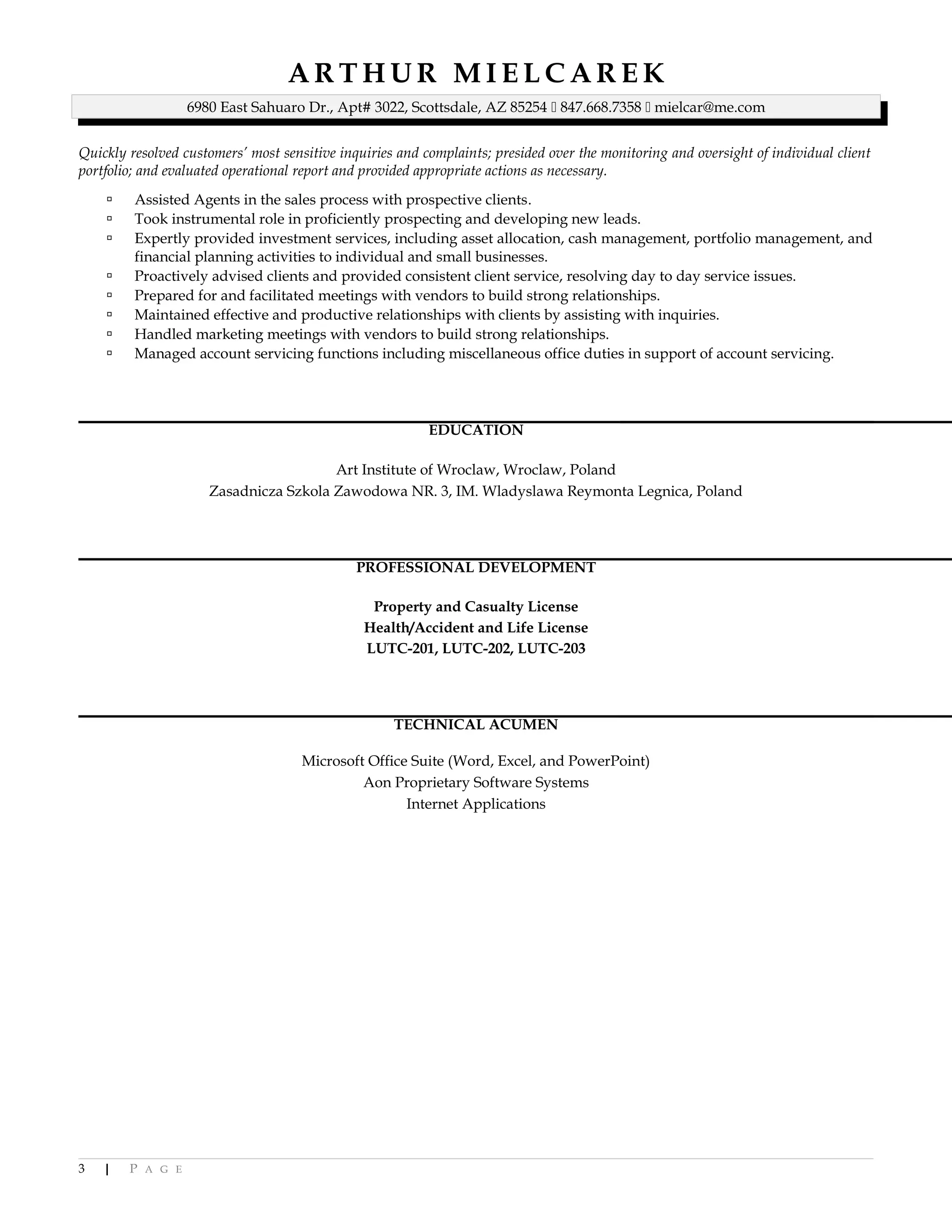 Arthur Mielcarek_Resume | DOC | Business Administration | Business