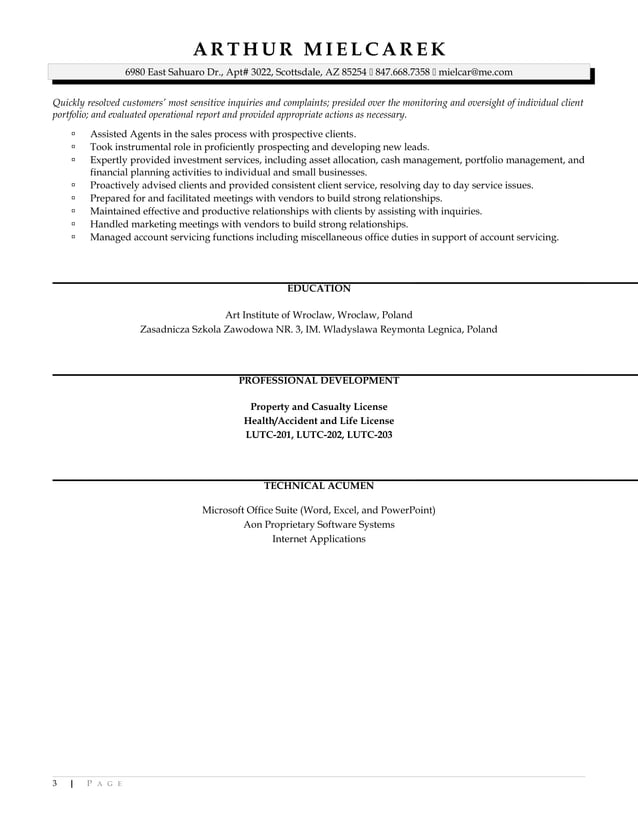 Arthur Mielcarek_Resume | DOC | Business Administration | Business
