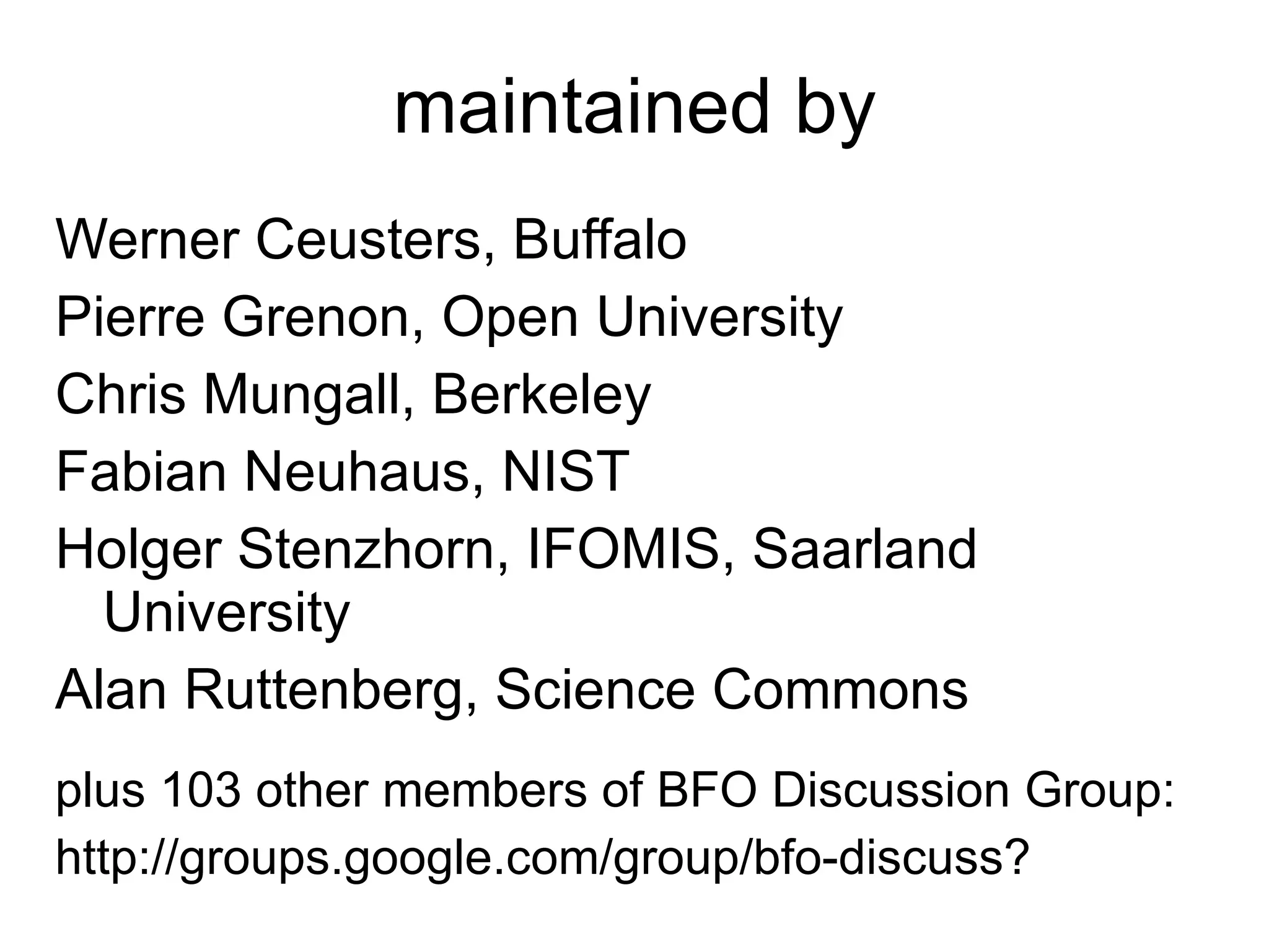 Basic Formal Ontology: A Common Standard | PPT