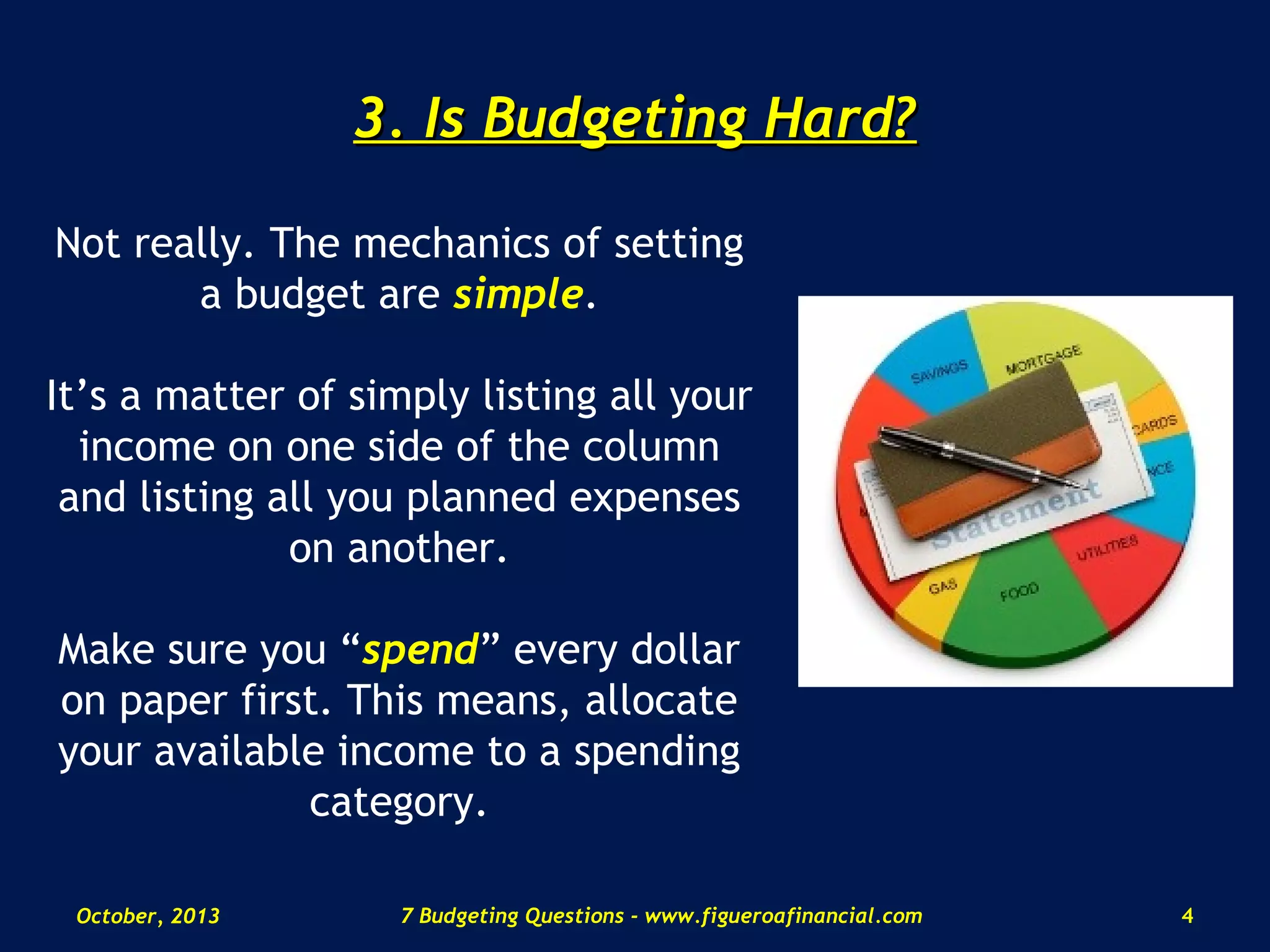 7 Budgeting Questions | PPT | Personal Finance