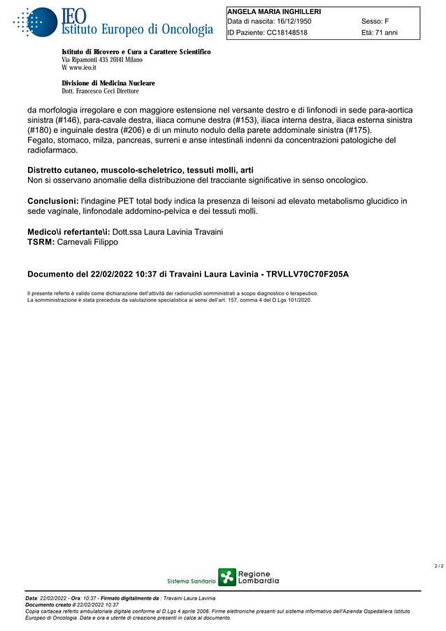 7c - referto PET 17-02-2022.pdf | Cancer | Diseases and Conditions