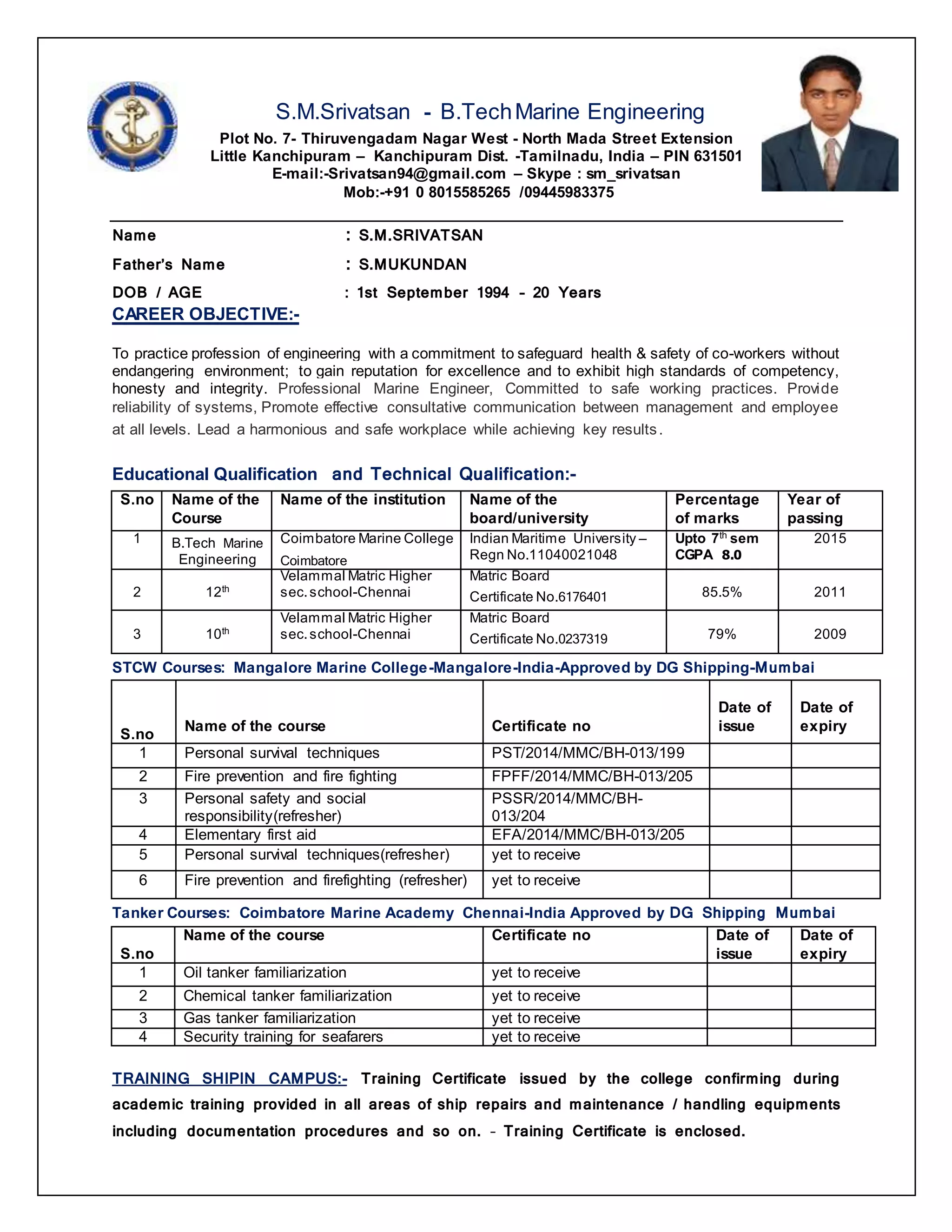 SRIVATSAN CV - Marine Engineering - REVISED | DOCX