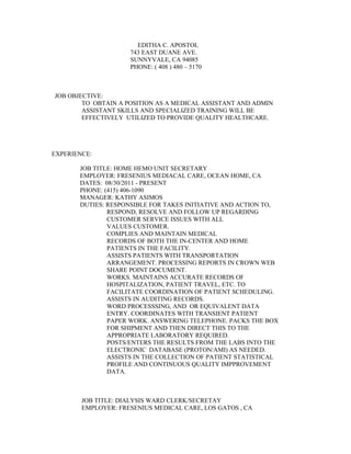 Edith resume | DOC | Healthcare Industry | Industries