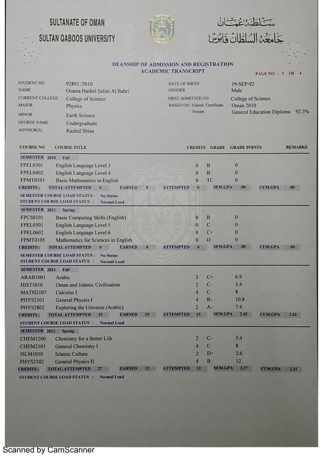 Student Academic Transcript | PDF