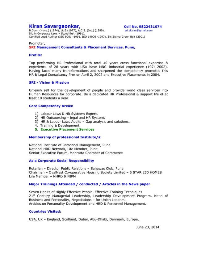 Profile - Kiran IN BRIEF 2015 | DOC | Human Resources | Business