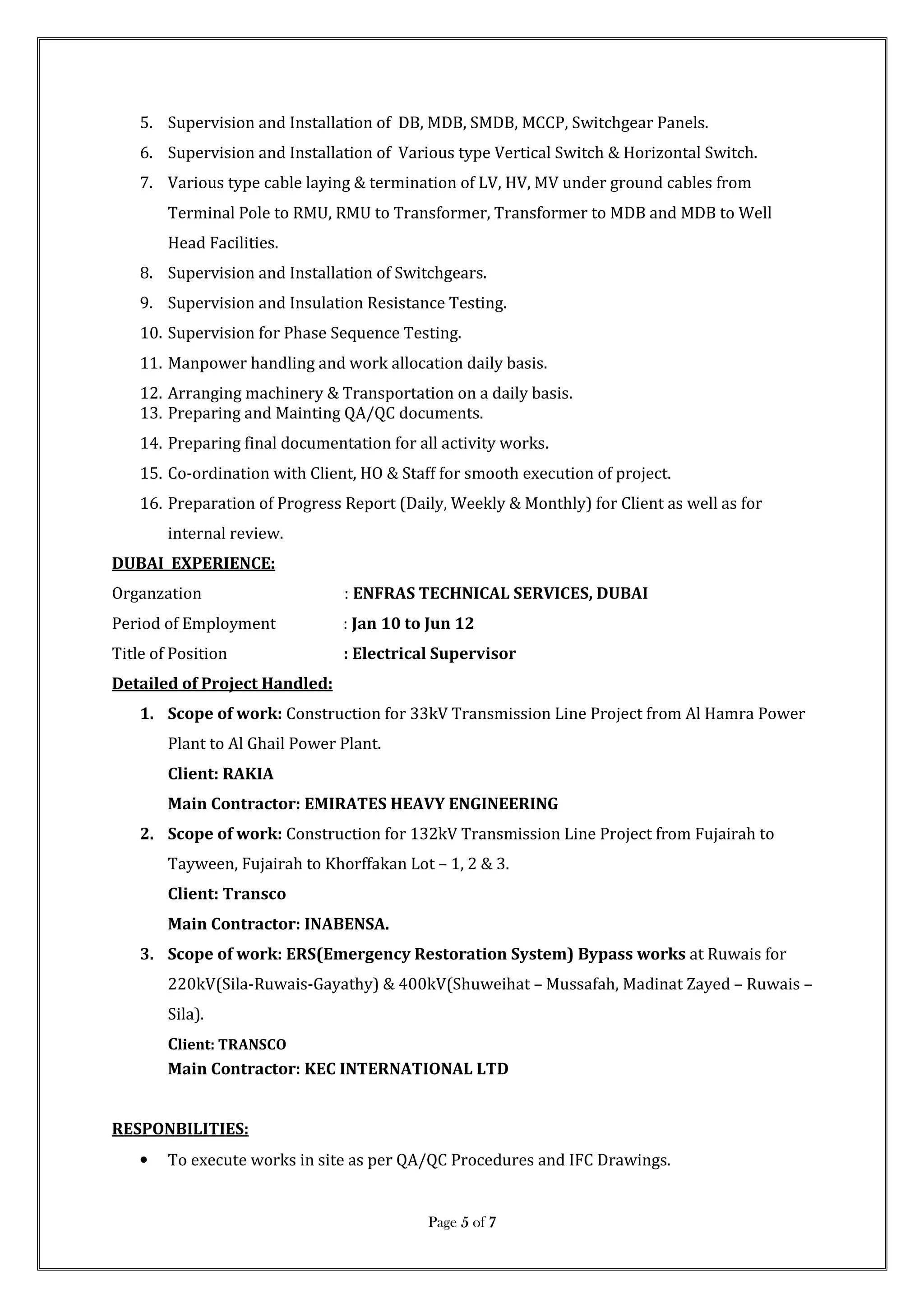 ELECTRICAL SUPERVISOR CURRICULUM VITAE | PDF