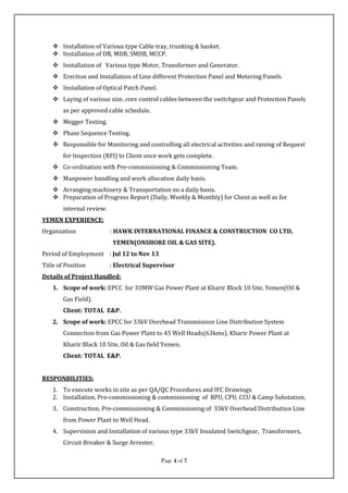 ELECTRICAL SUPERVISOR CURRICULUM VITAE | PDF