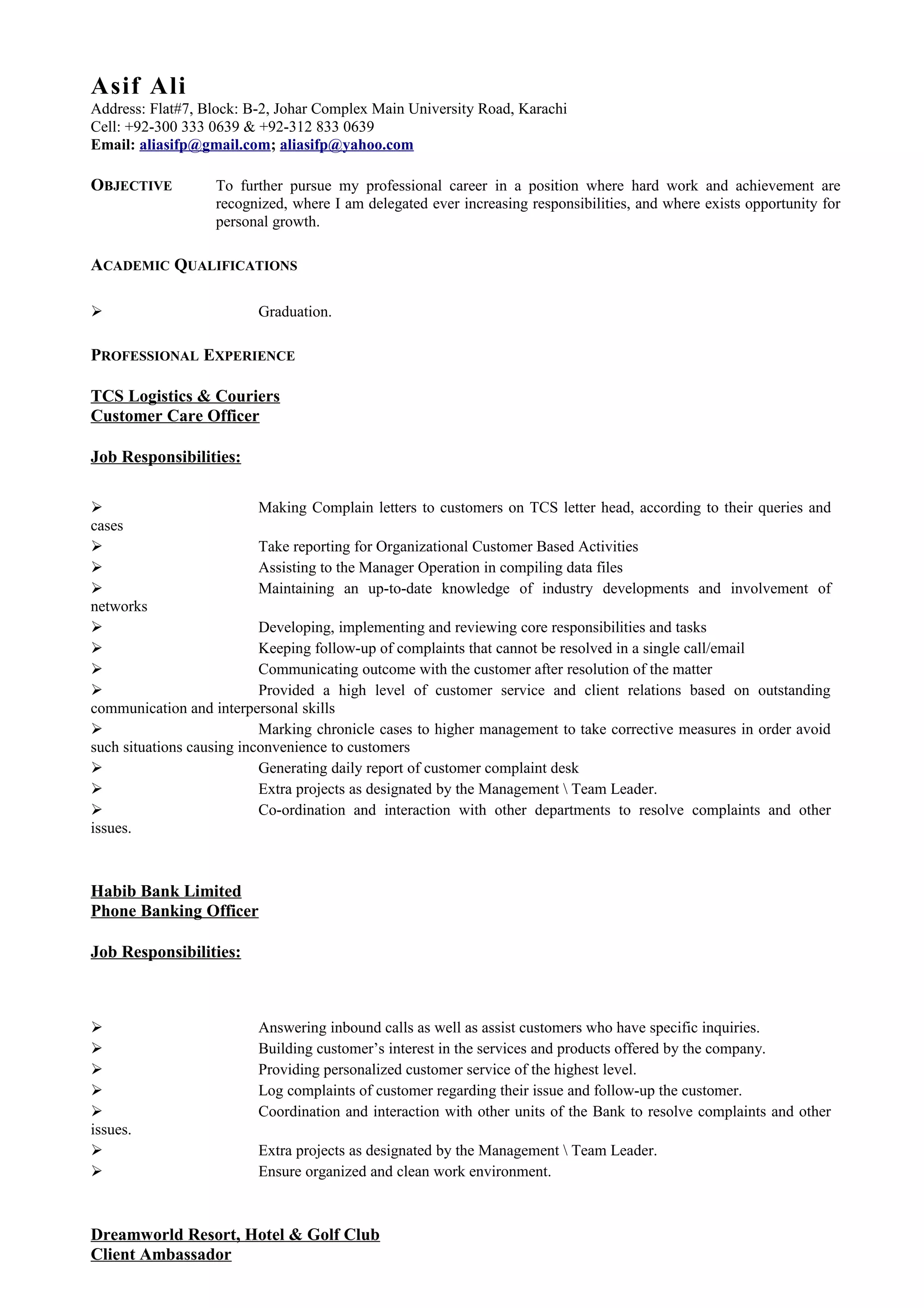 Asif Ali's Resume | DOC