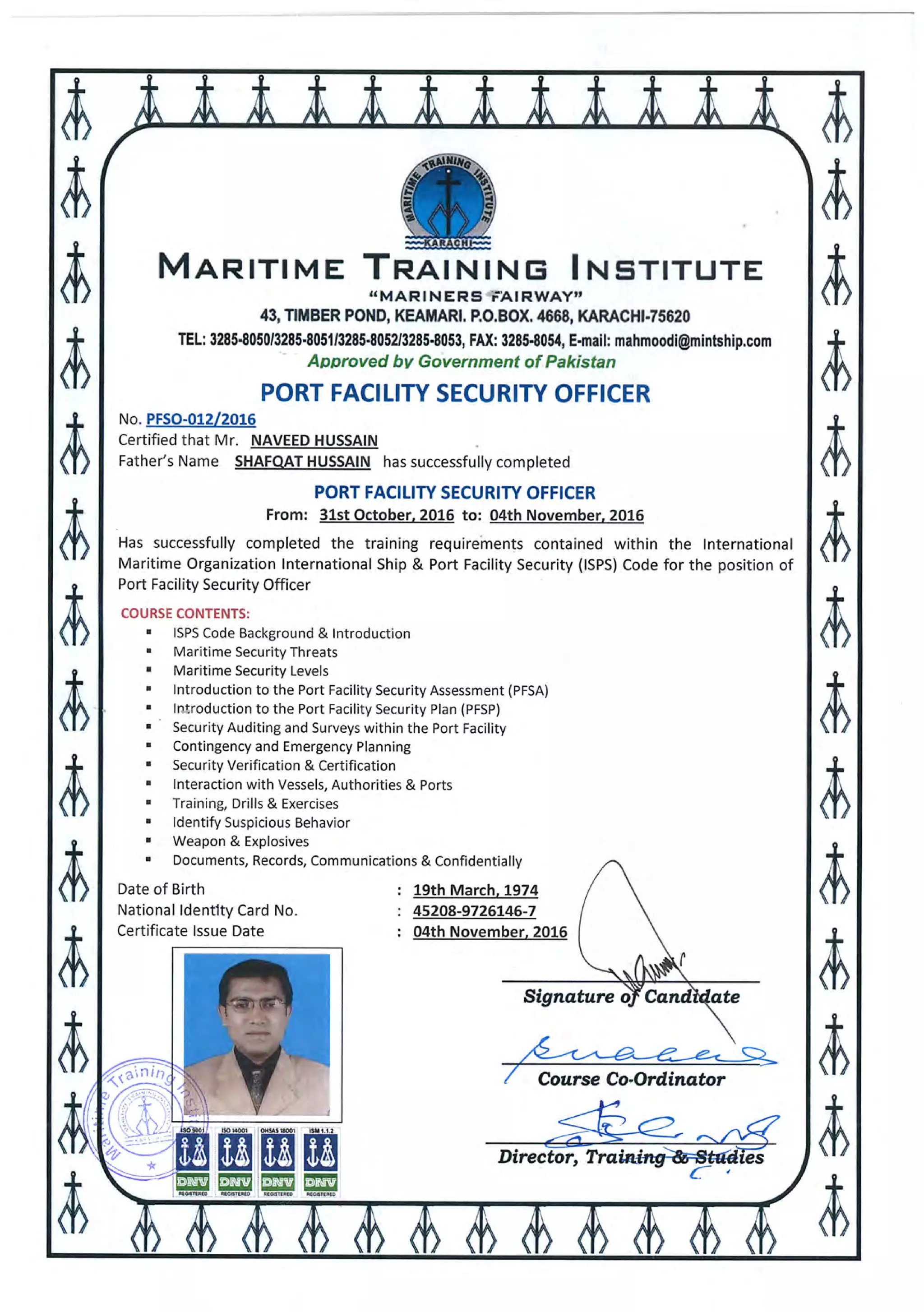 ISPS Certificate of PFSO | PDF