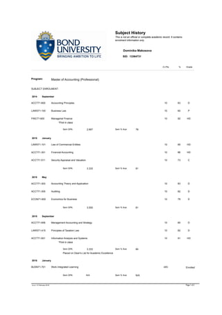 Bond Uni transcript PDF | PDF | Educational Assessment | Education
