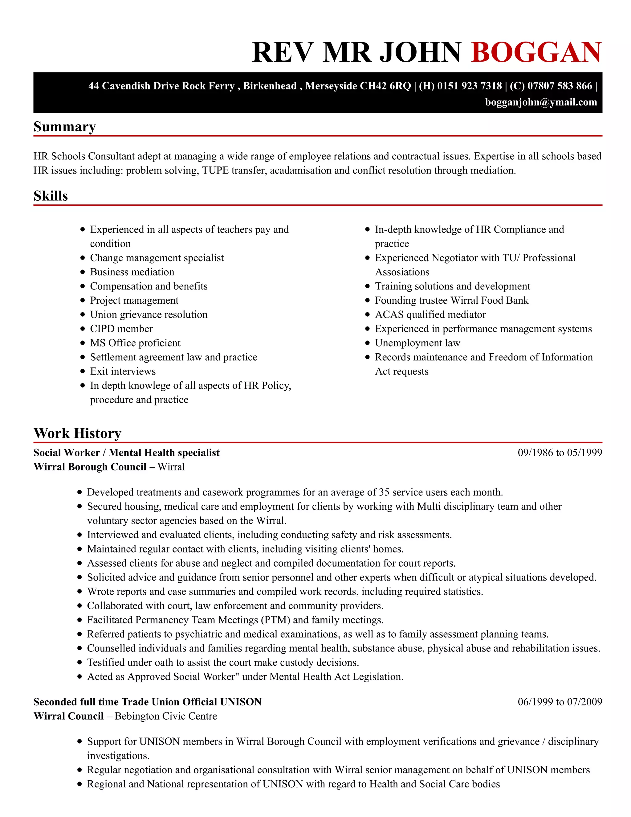 Rev Mr John Boggan CV 1 | PDF