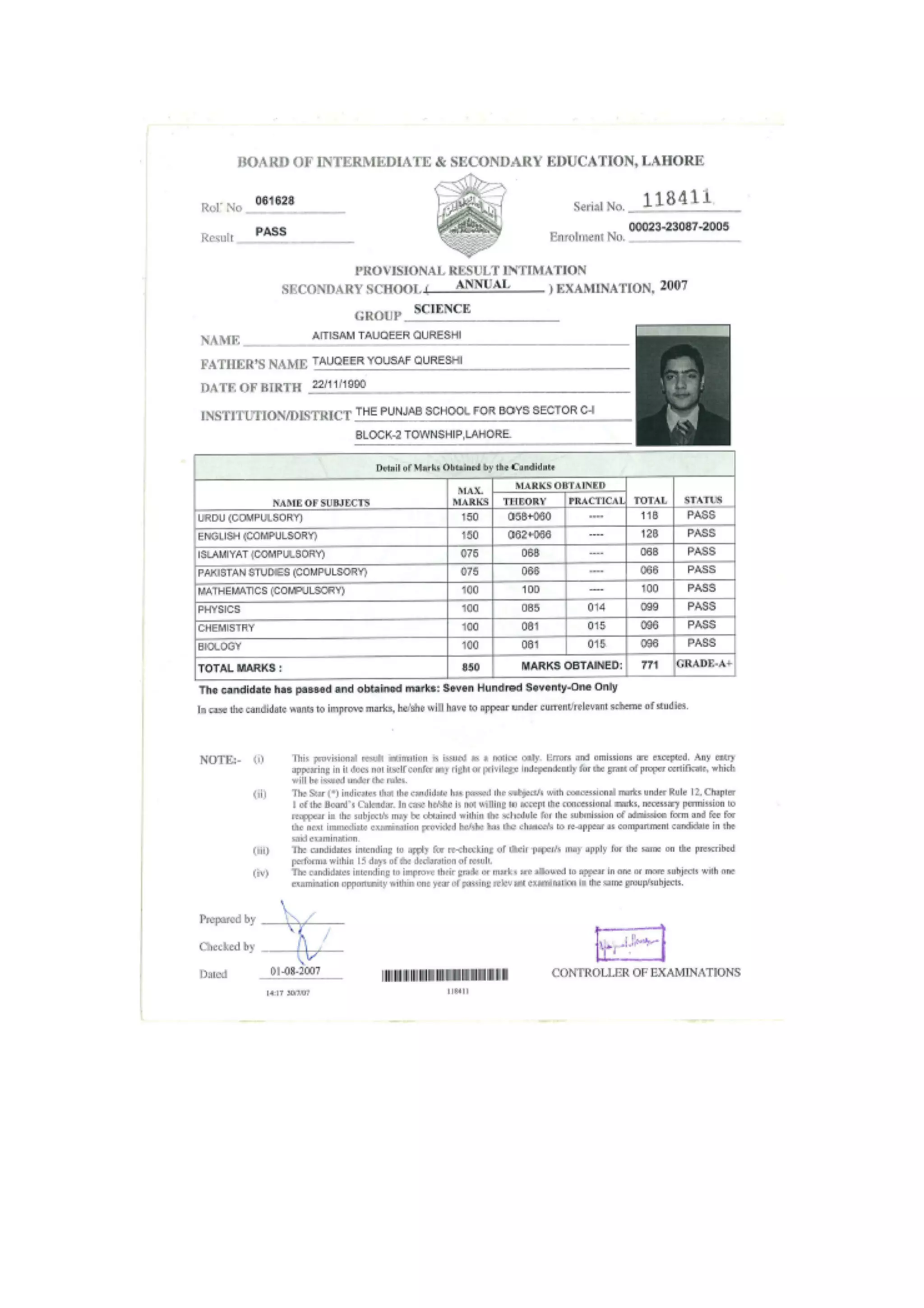 BISE Mark sheet | PDF