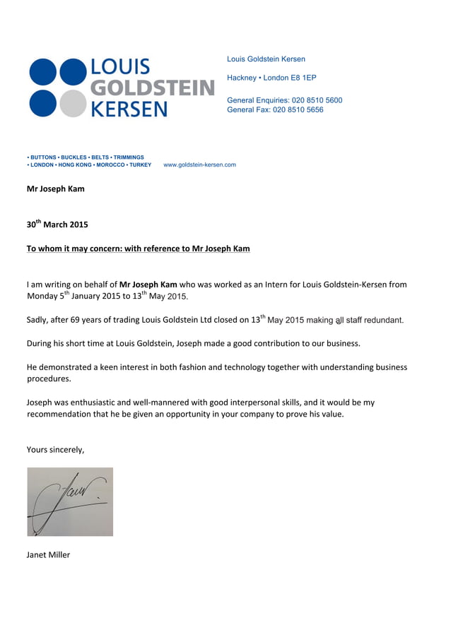 Joseph Kam letter of reference - LGK | PDF
