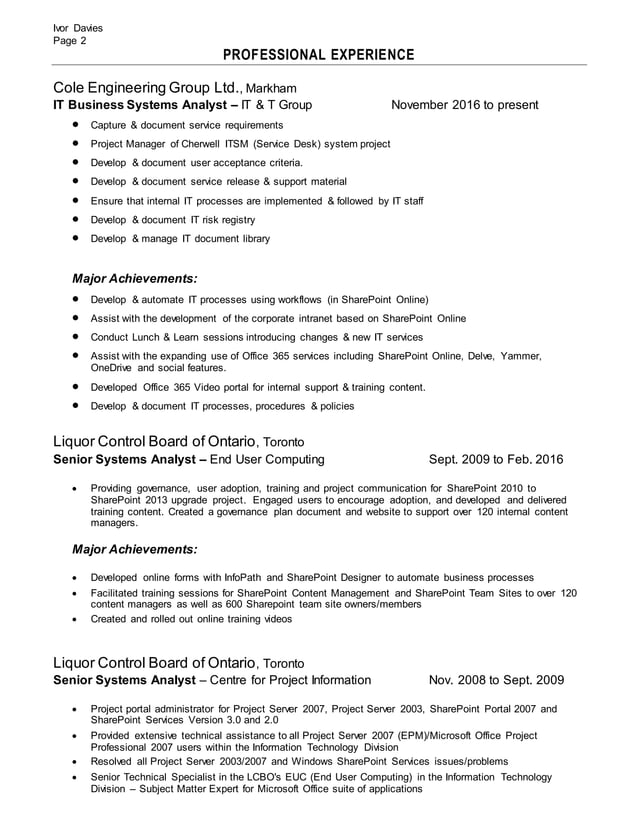 Ivor Davies Resume - December 2016 | PDF