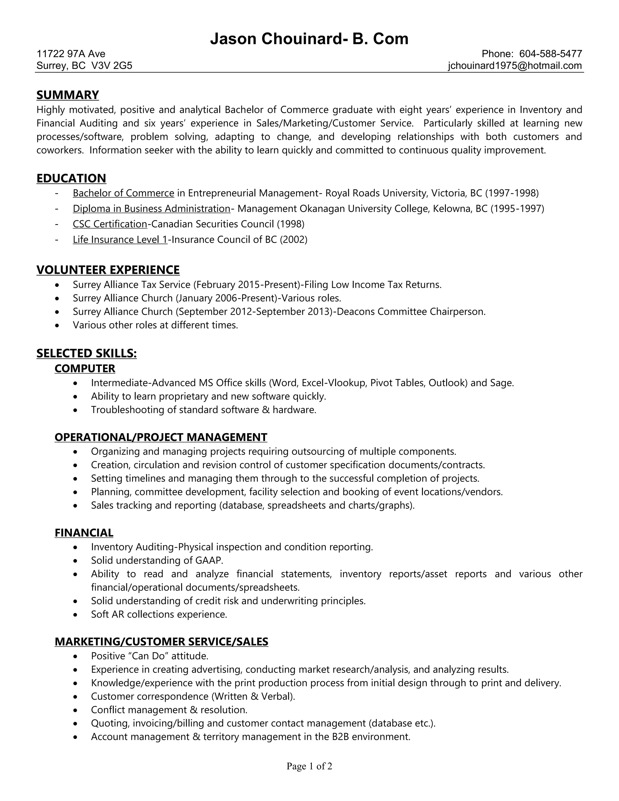 JChouinardResume-New-General-2015-11-5 | PDF
