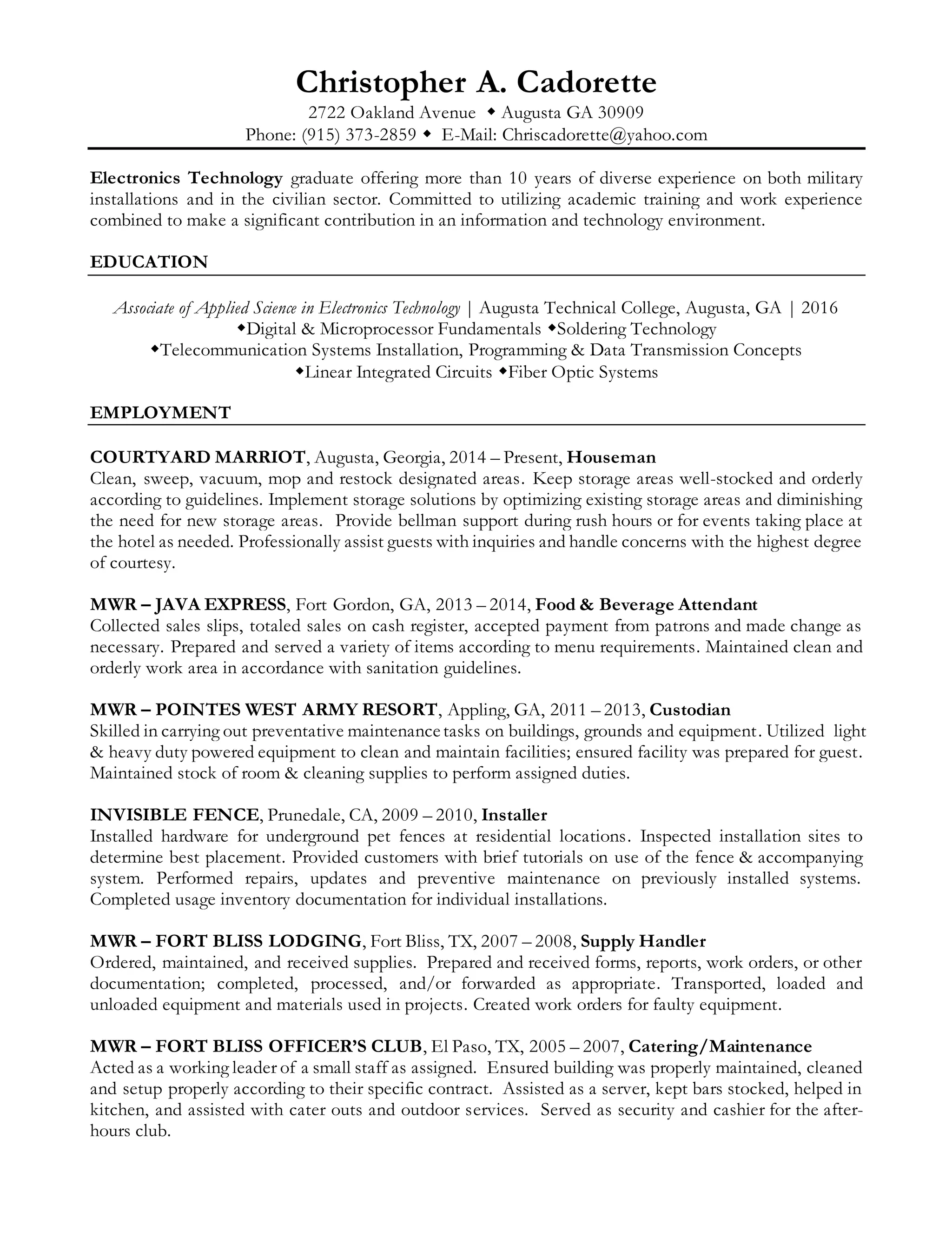 Christopher Cardorette Resume 11-16 | DOCX | Technology & Computing