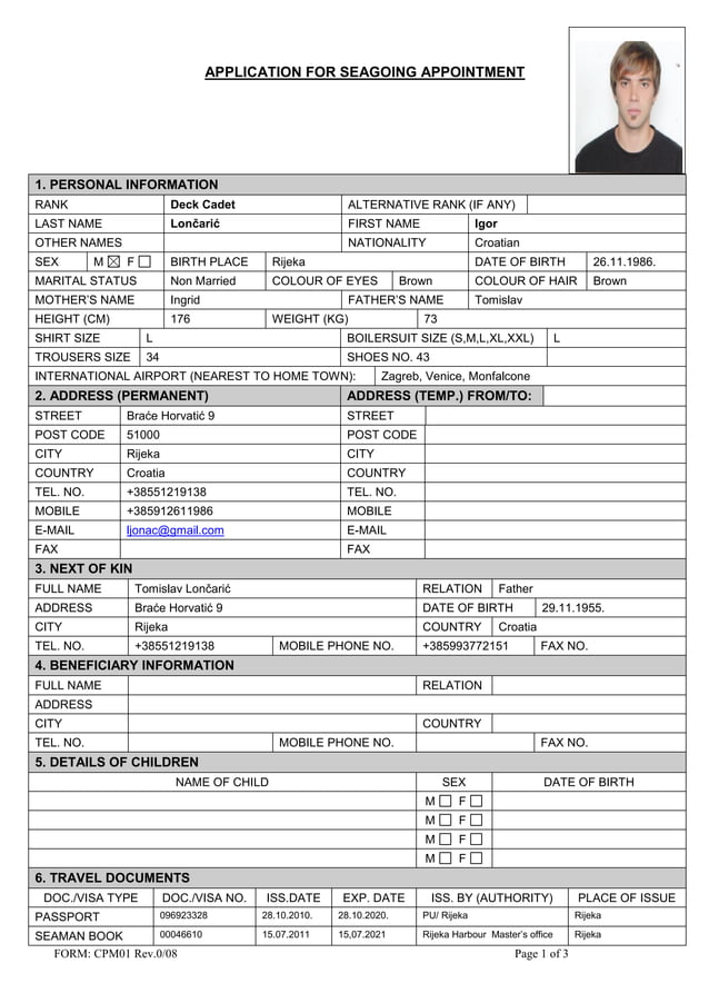 Crew Application Lončarić Igor | PDF