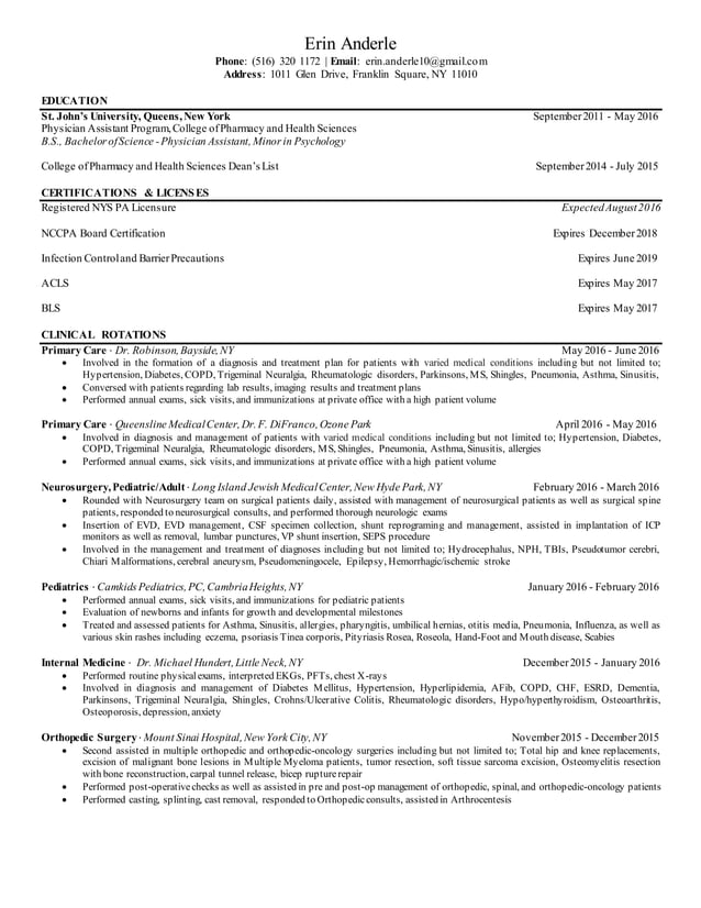 Erin Anderle Resume PA | PDF