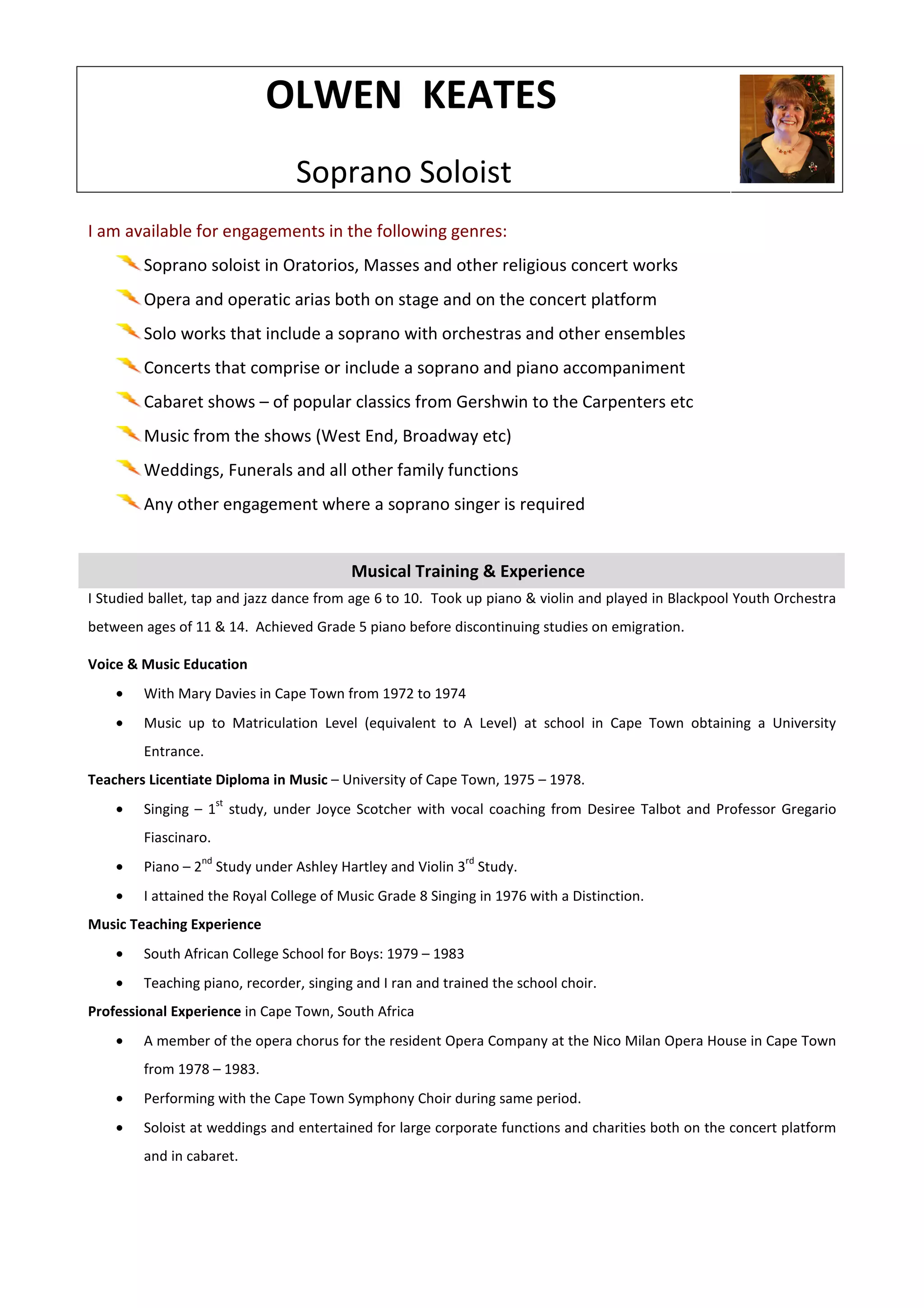 Olwen Music CV March 16 | PDF