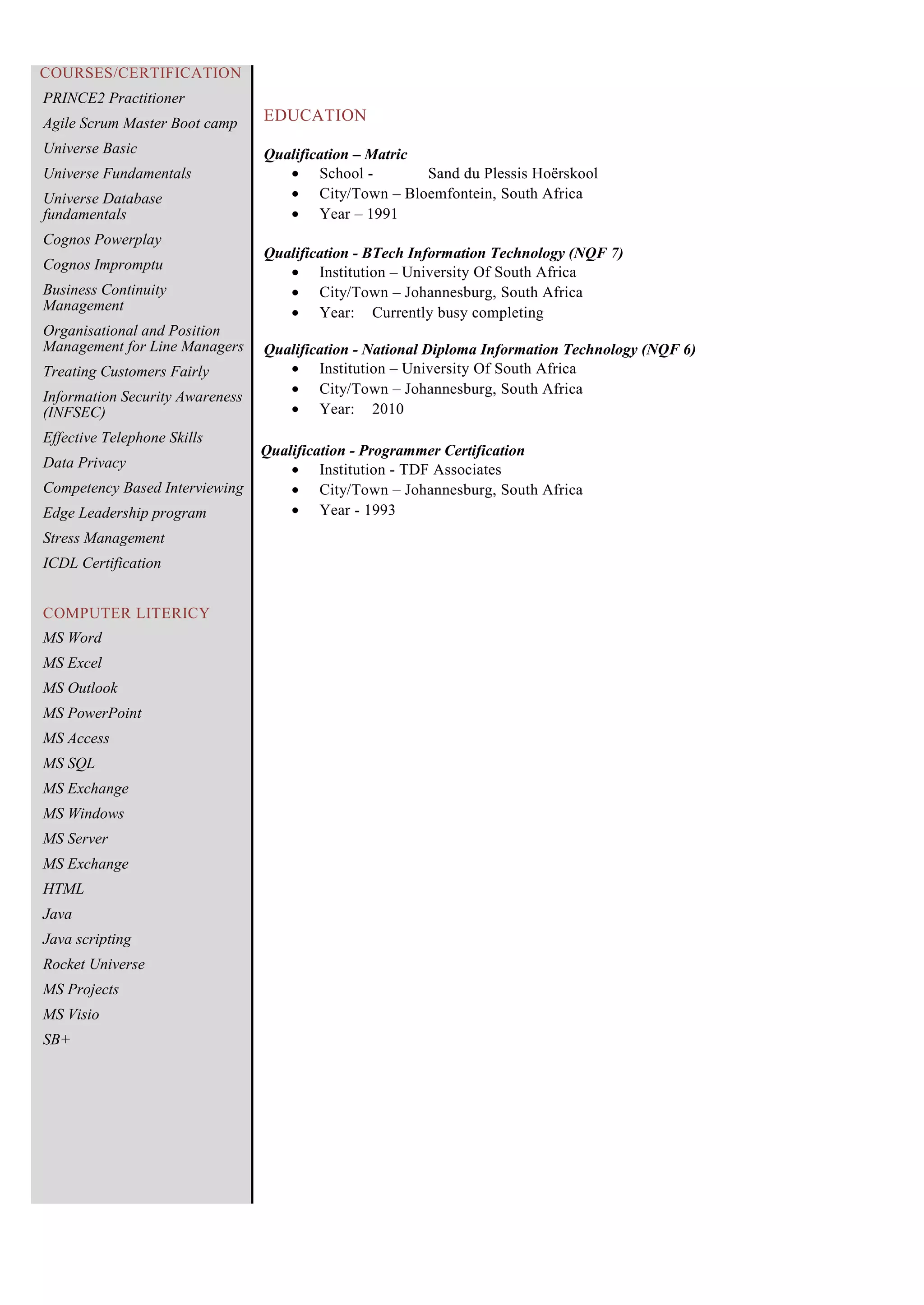 CV Martin Groenewald Pro Project Manager | DOC