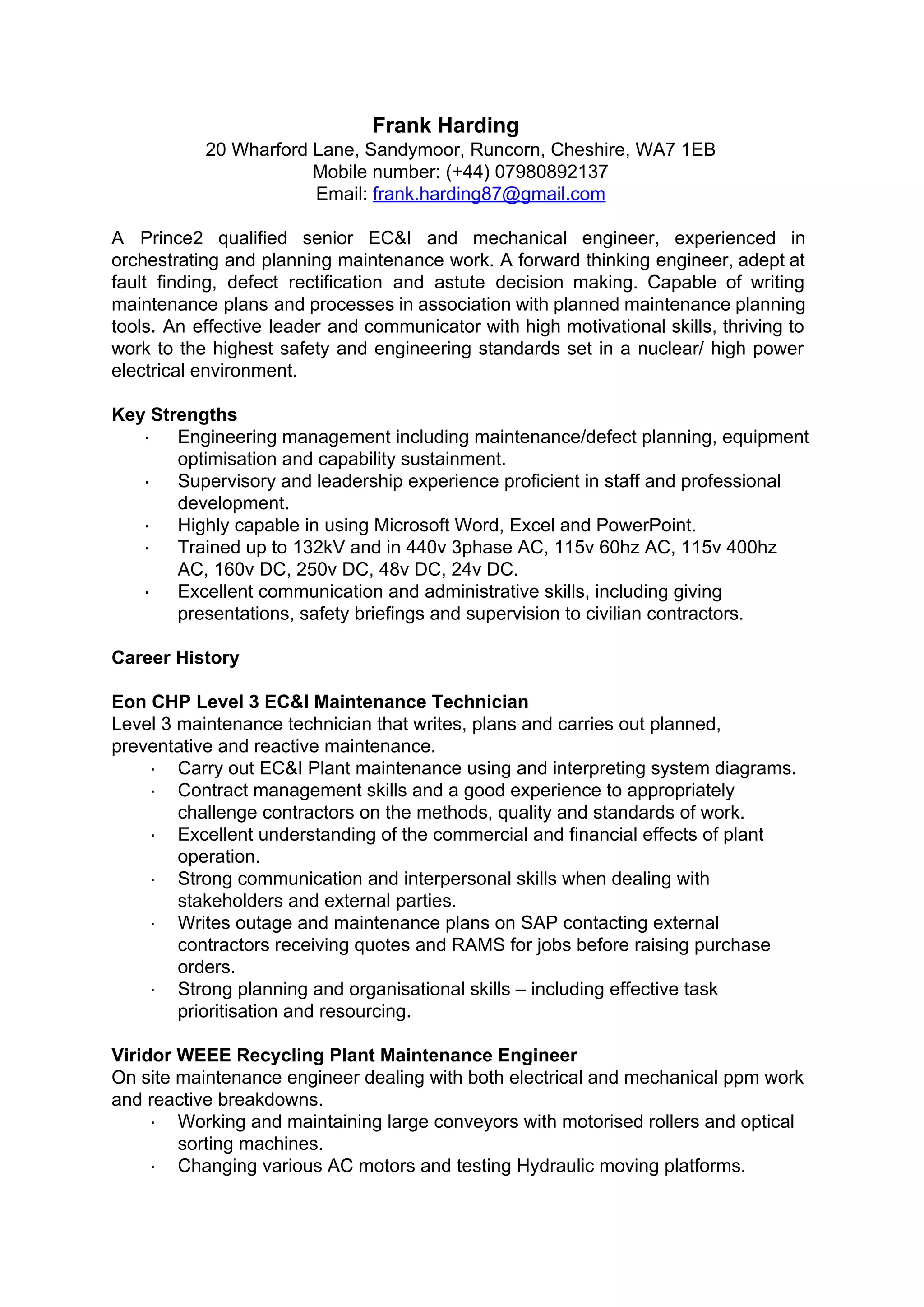 FrankEHardingCV.odt (2) (1) | PDF