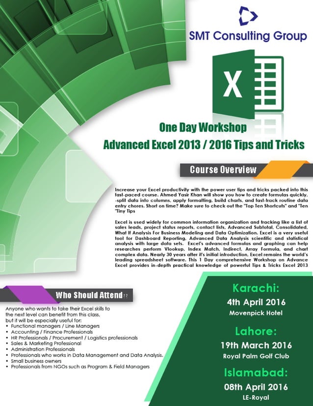 One Day Workshop Advanced Excel Tips & Tricks SMT Consulting Group | PDF