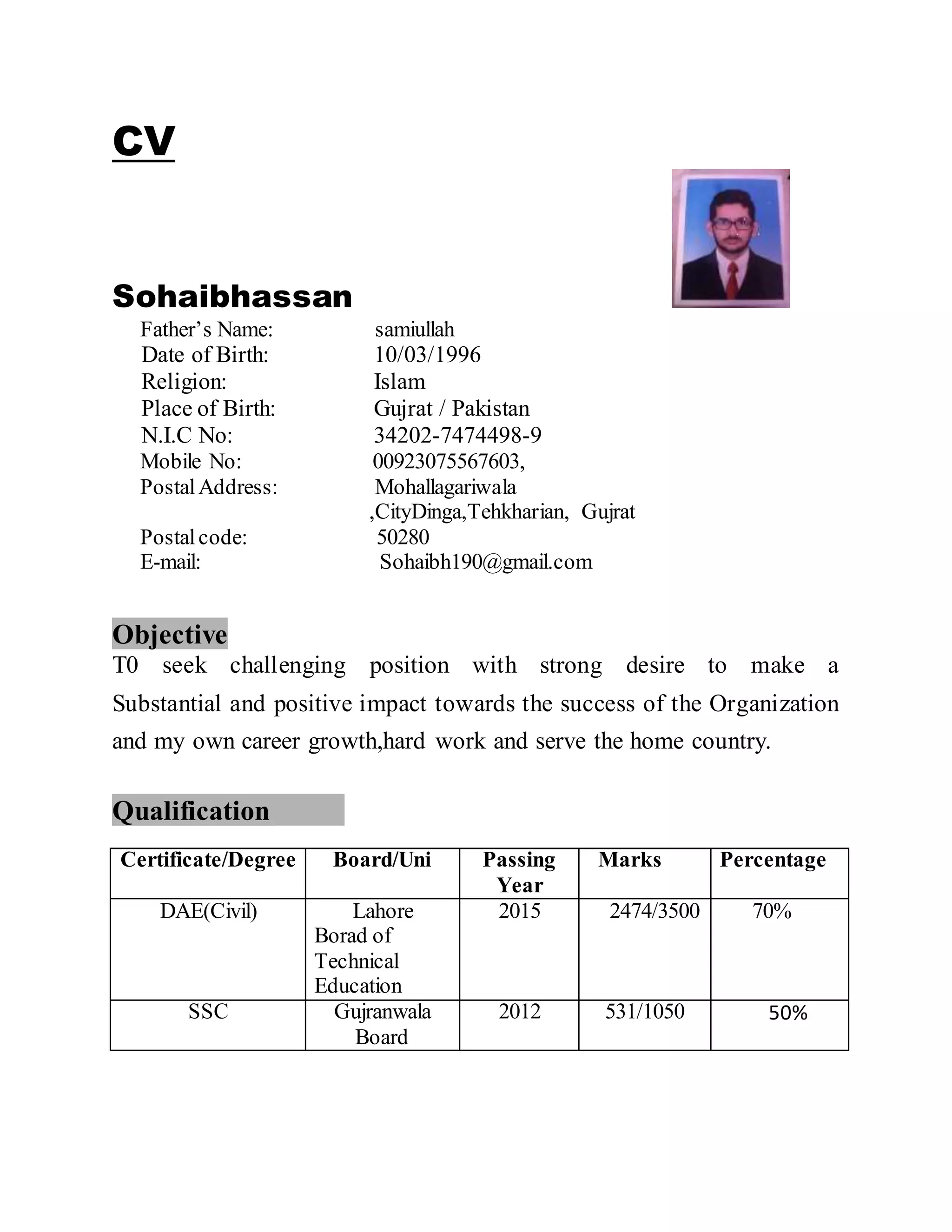 cv sohaib hassan | DOCX