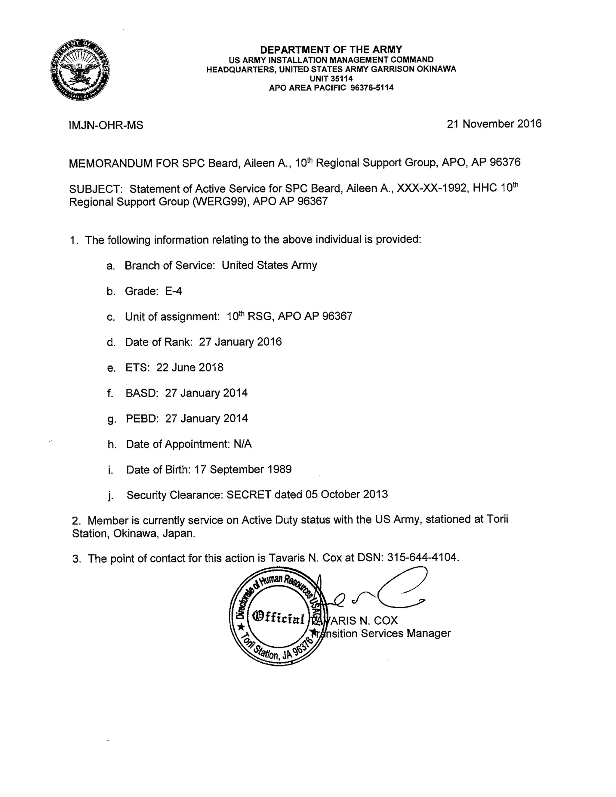 Statement of Active Service | PDF