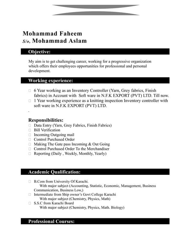 M. Faheem new cv | DOC