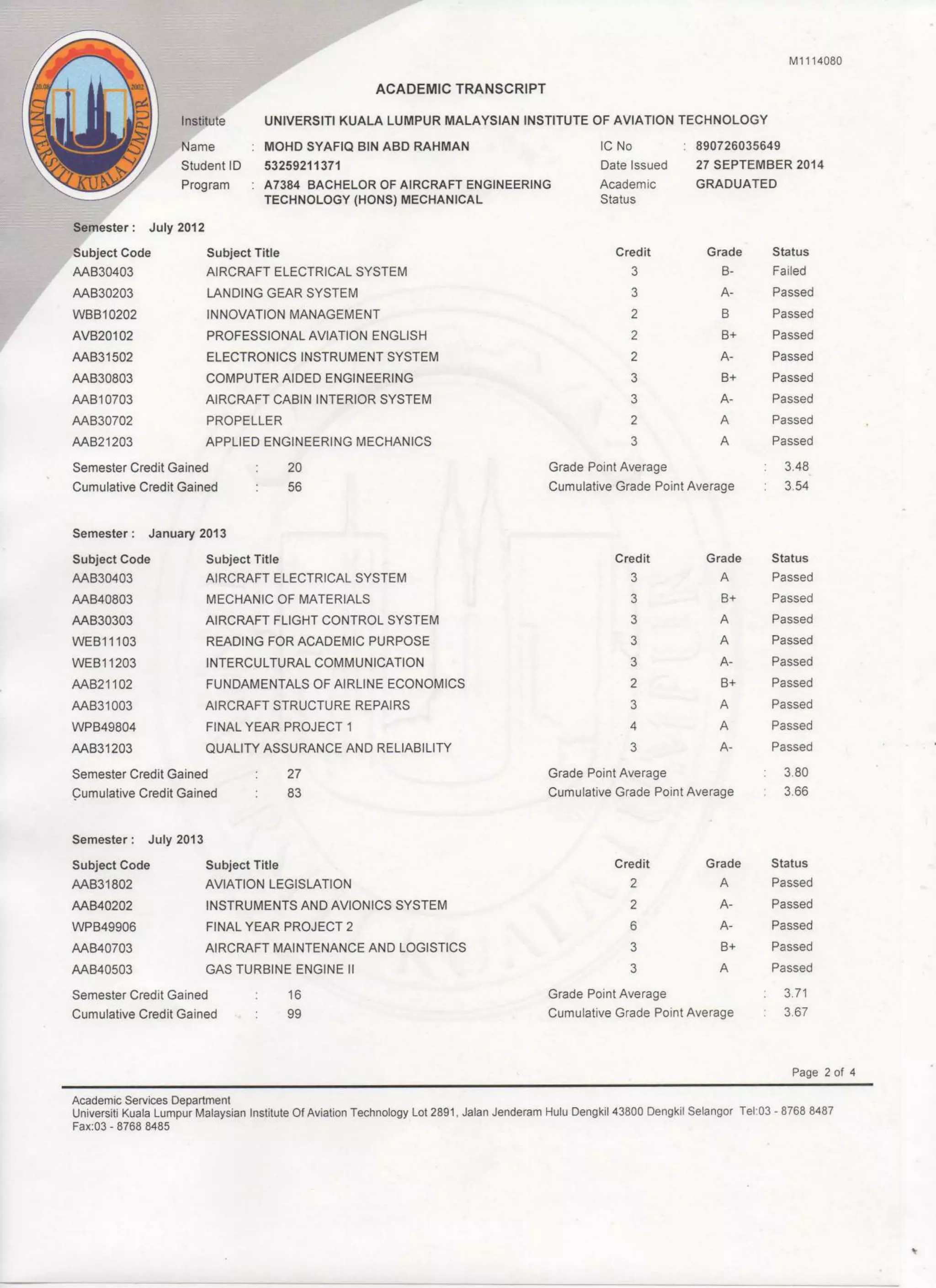 Academic Transcript | PDF
