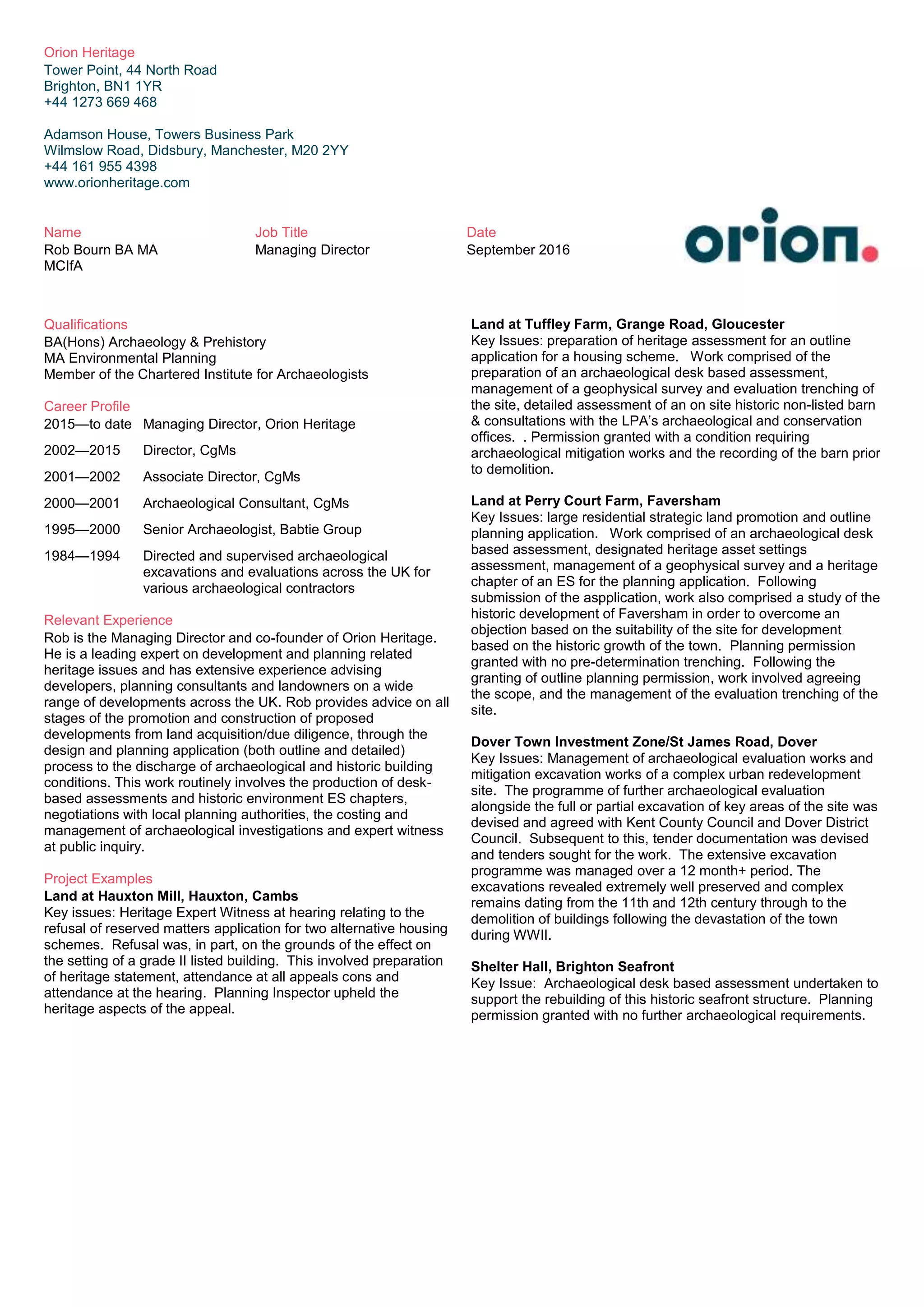 Rob CV Sept 16 | PDF | Developmental Sites | Real Estate