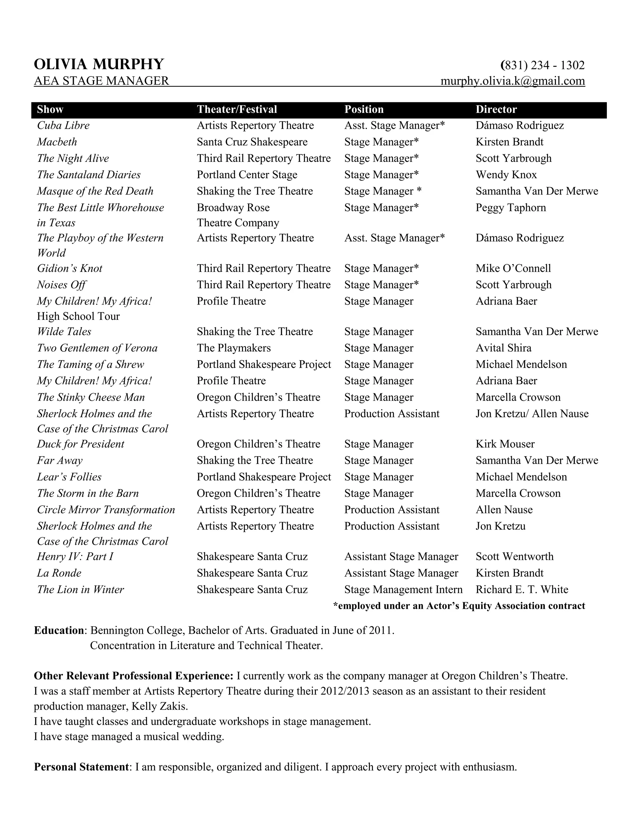 Olivia Murphy AEA SM resume 3.4.16