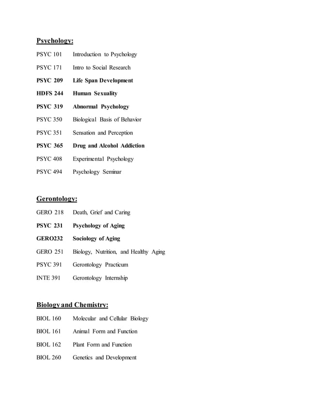 College Courses List | DOCX