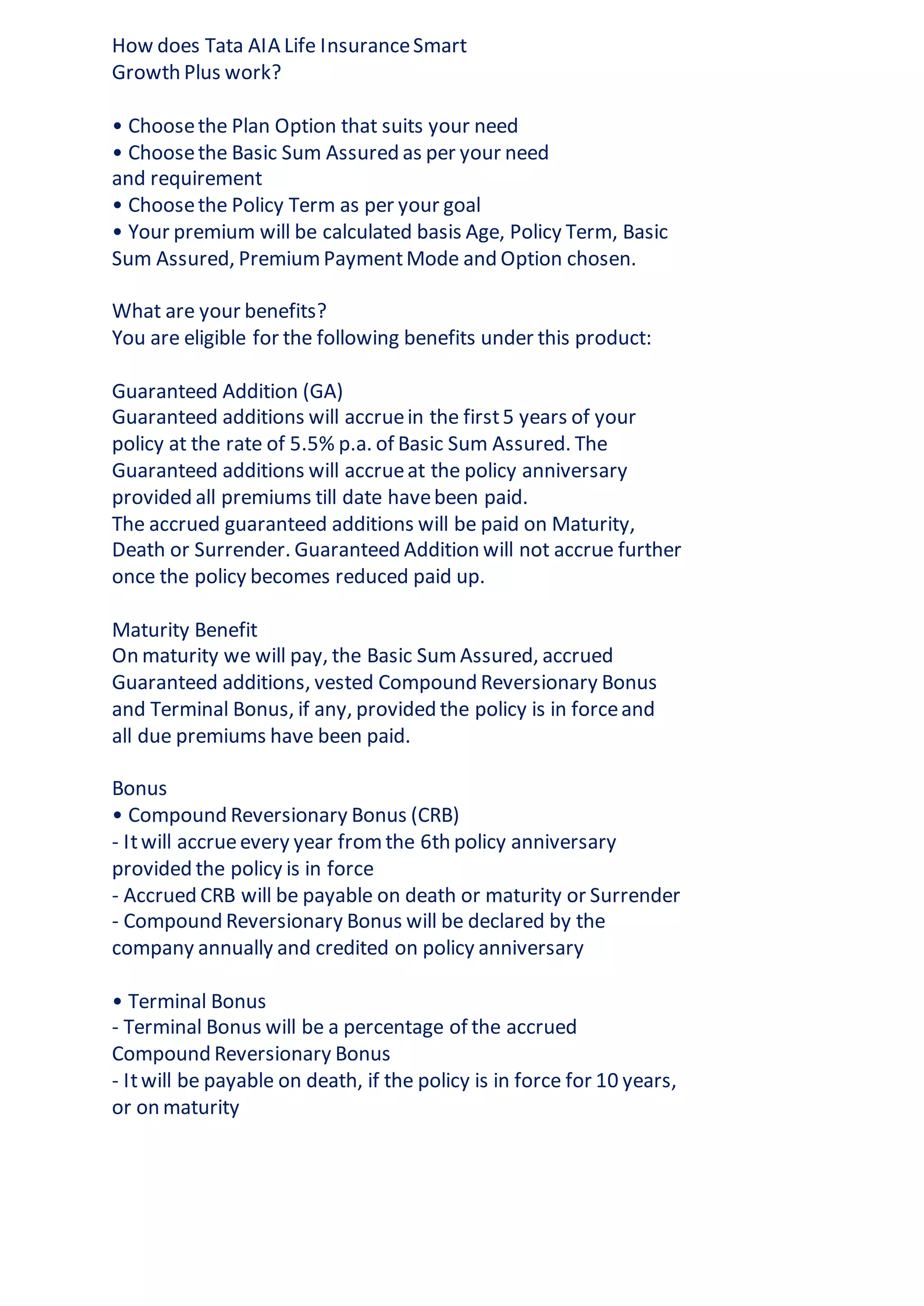 TATA AIA SMART GROWTH PLUS | DOCX