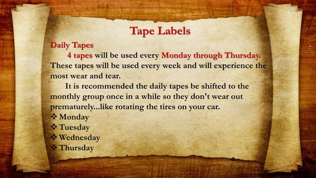 Tape rotation PPT | PPTX | Data Storage and Warehousing | Computing