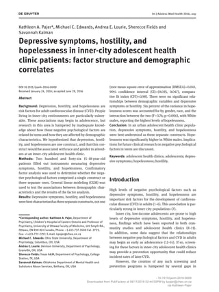 Depressive Symptoms, Hostility, and Hopelessness | PDF