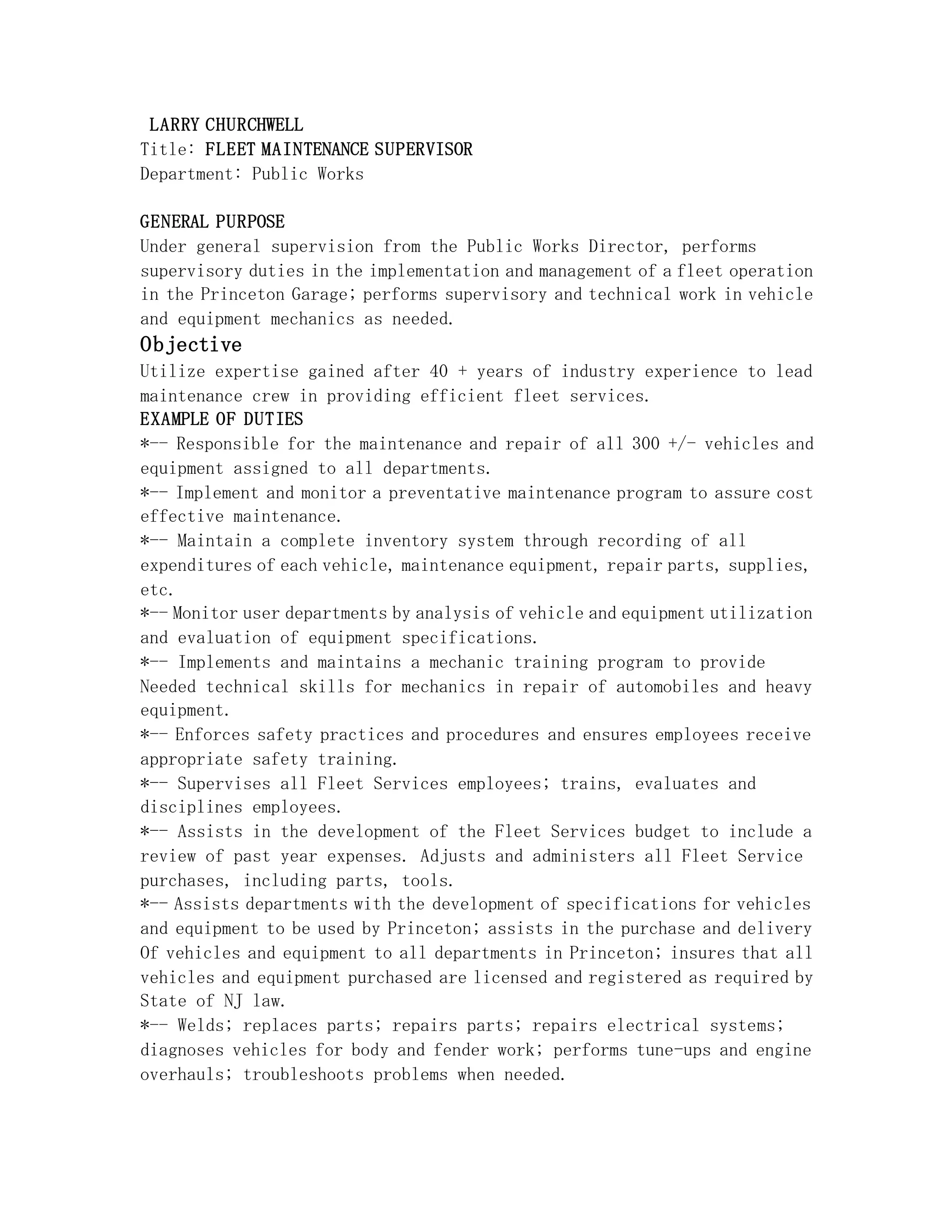 JOB DESCRIPTION#1 fleet manger | DOCX