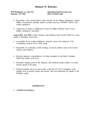 Richard W Bratcher Resume doc | PDF