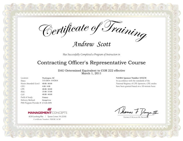 AJScott COR Certificate | PDF